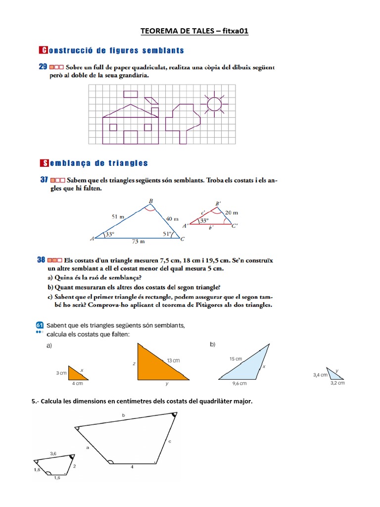 01 - Fitxa-TEOREMA DE TALES PDF | PDF