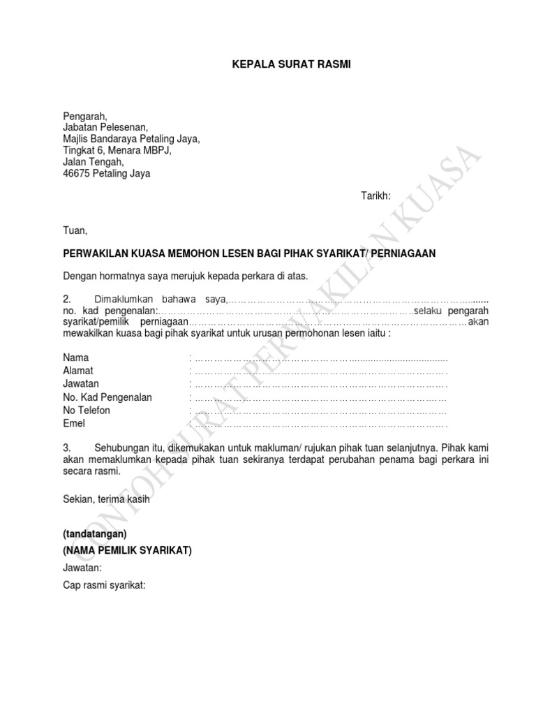 Contoh Surat Perwakilan Kuasa PDF | PDF
