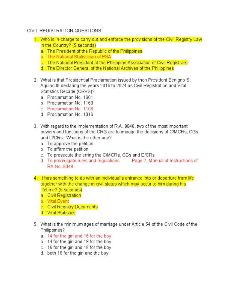 1st PSA Quiz - Questions - With Highlighted Selection | PDF | Government