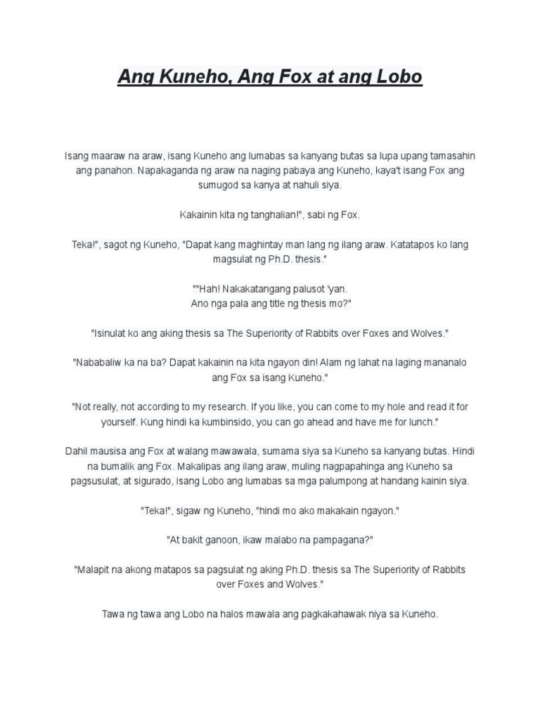Ang Kuneho, Ang Fox at Ang Lobo PDF | PDF