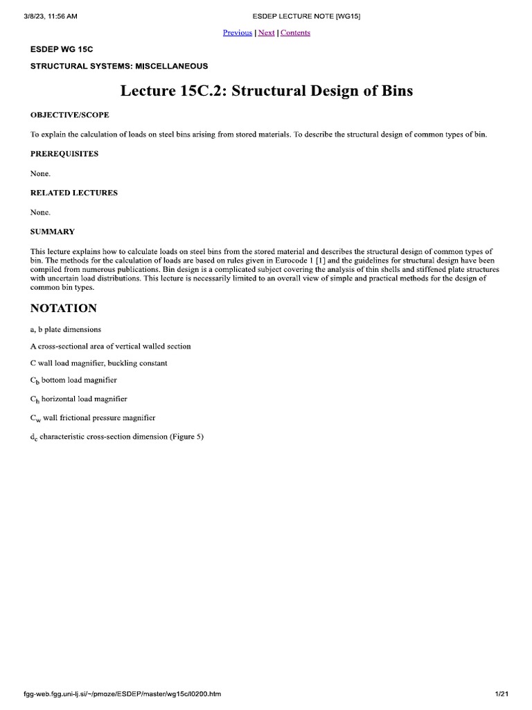 Structural Design of Bins PDF | PDF