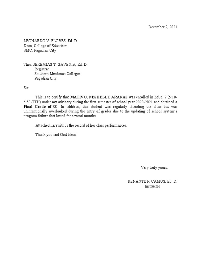 Certification of Grades | PDF