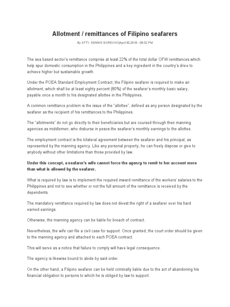 Allotment of Filipino Seafarers | PDF | Justice | Crime & Violence