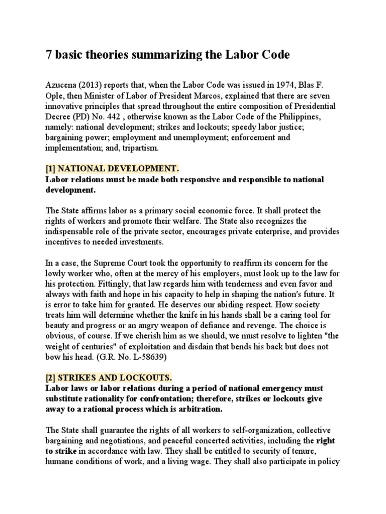 7 Basic Theories Summarizing The Labor Code | PDF