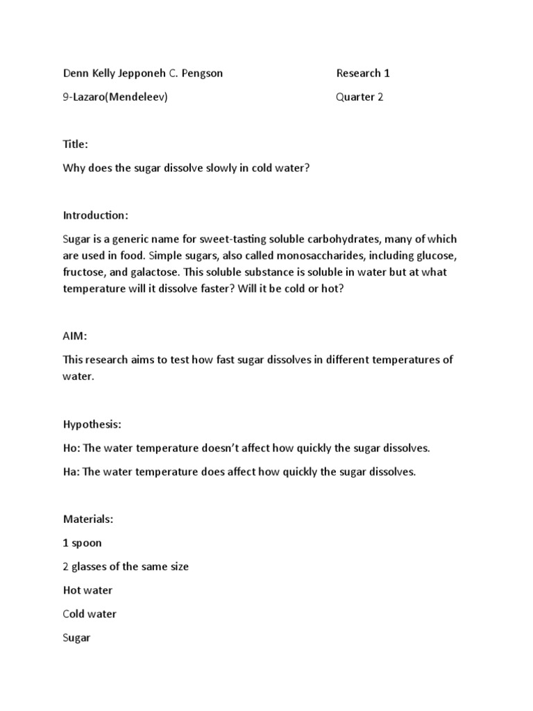 The Effect of Water Temperature on the Rate of Sugar Dissolution | PDF