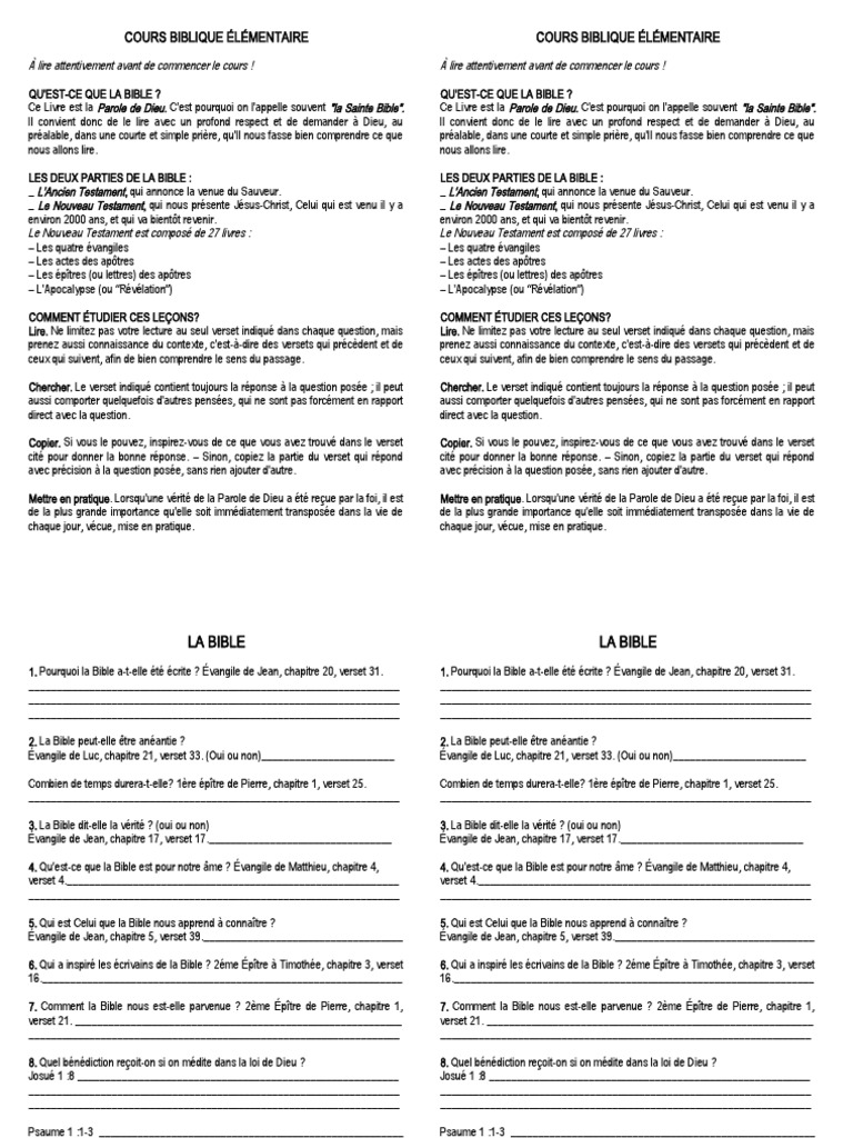 Cours Biblique Élémentaire en PDF | PDF | Nouveau testament | Jésus