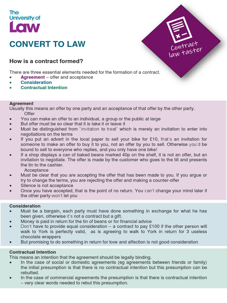 Contract Taster Handout | PDF | Consideration | Offer And Acceptance