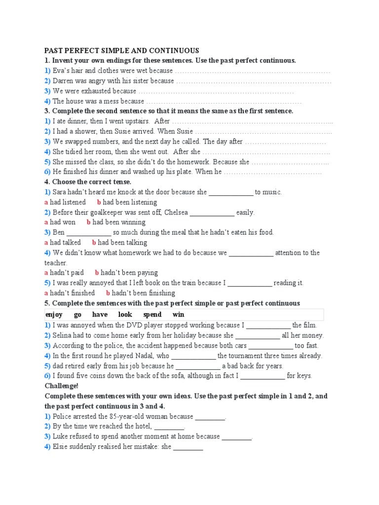 Past Perfect Simple and Cont | PDF
