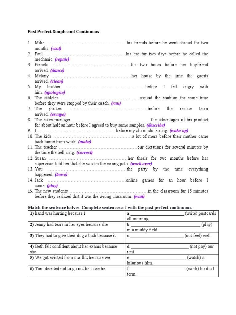 Past Perfect Simple & Continuous Exercises | PDF