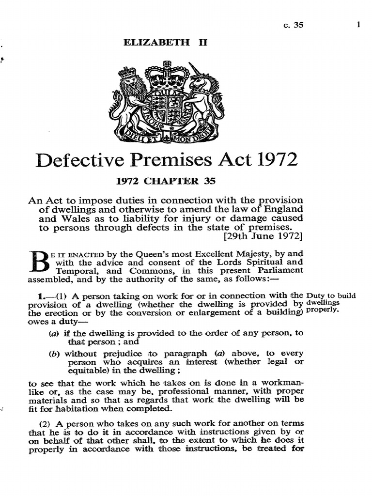 Defective Premises Act 1972 | PDF | Leasehold Estate | Lease