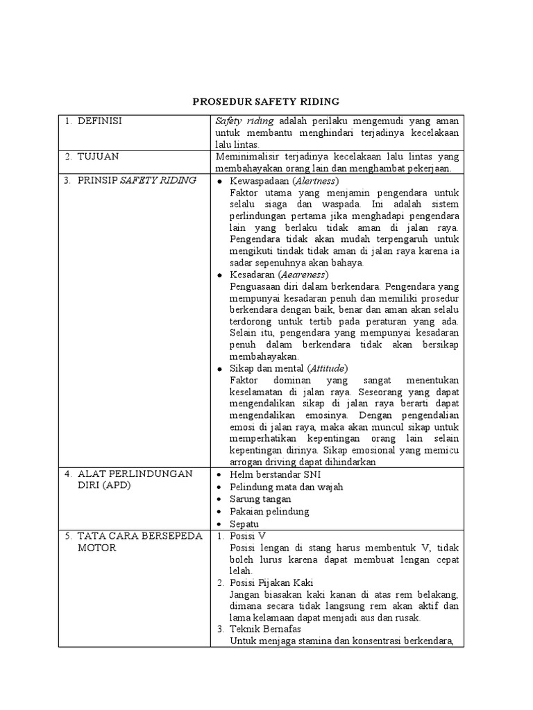 Prosedur Safety Riding | PDF