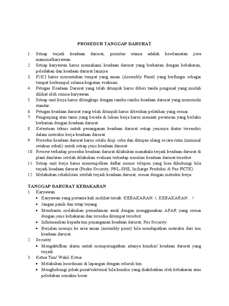 Prosedur Tanggap Darurat | PDF