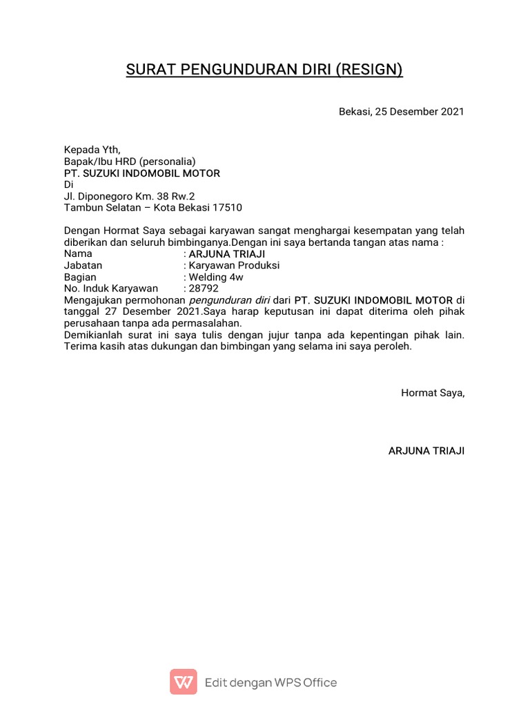 Surat Resign PDF | PDF