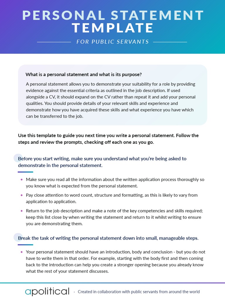 Personal Statement Template for Public Servants | PDF | Experience | Goal