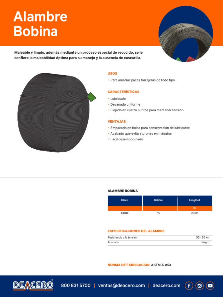 Alambre Bobina Pacas Forraje Deacero Ficha Tecnica | PDF