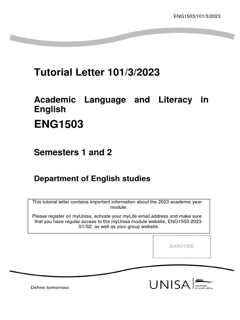 Tutorial Letter 101/3/2023: Academic Language and Literacy in English ...