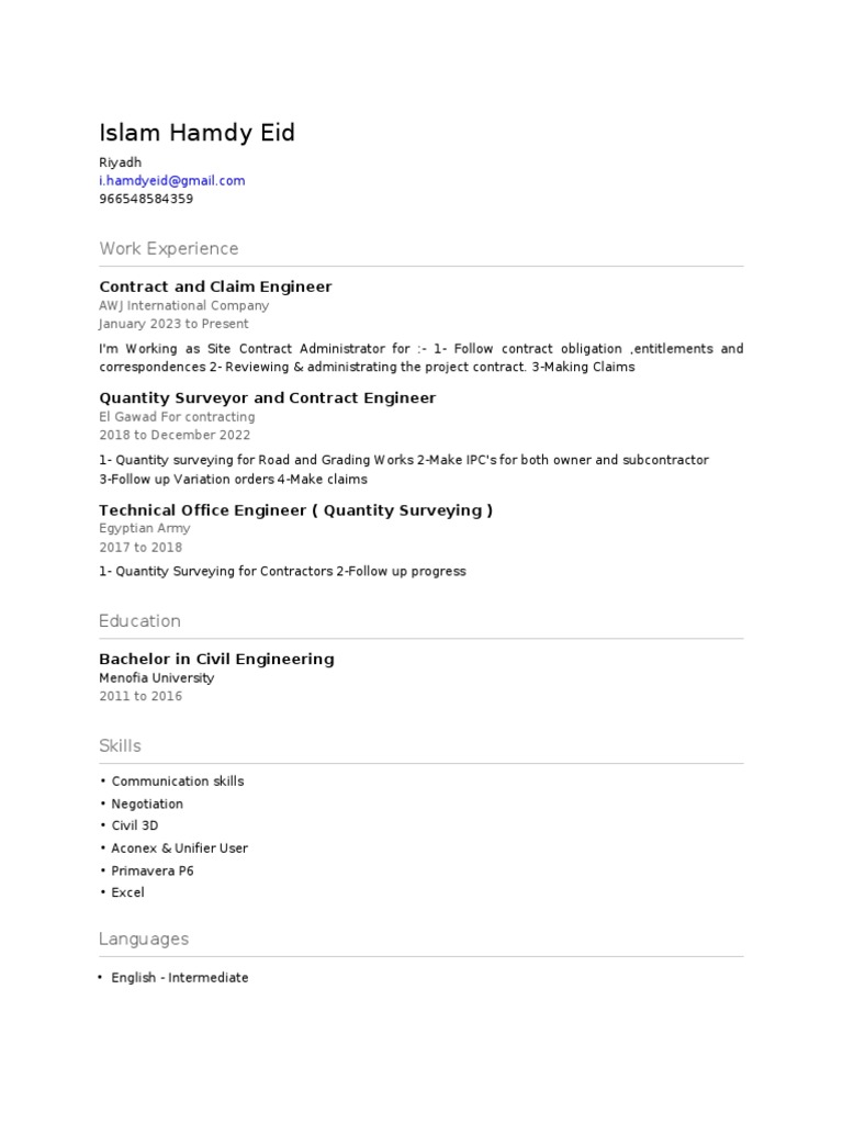 Islam-Hamdy-Eid Contract Engineer | PDF