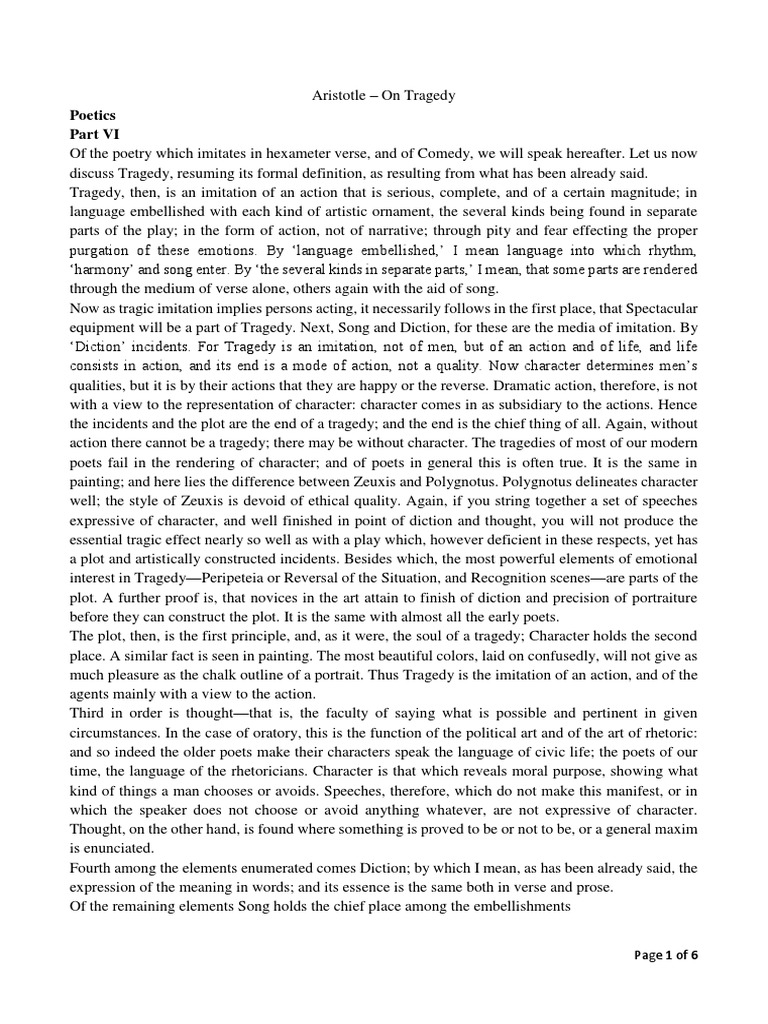 Aristotle - On Tragedy | PDF | Tragedy | Plot (Narrative)