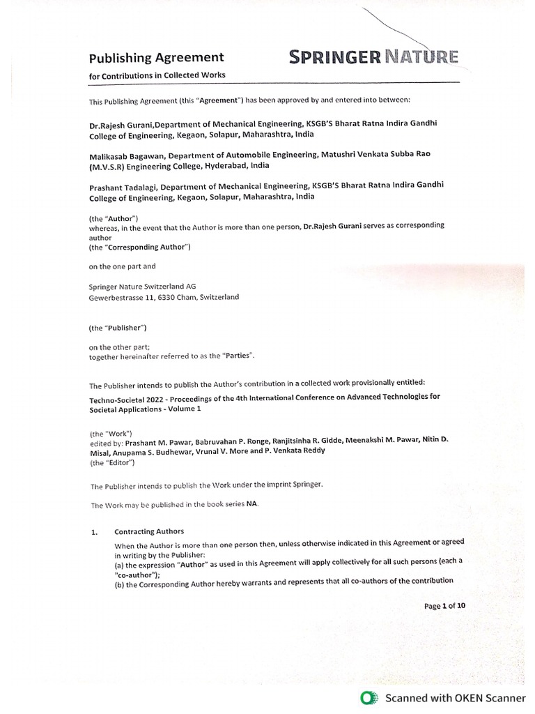 Agreement Copy of Paper No 1171 by Dr. Rajesh - Vol 1 | PDF