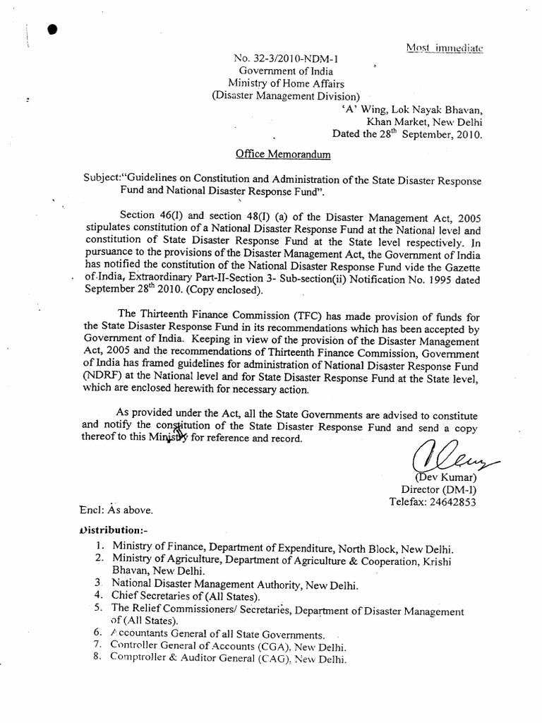 Guidelines For State Disaster Response Fund (SDRF) | PDF