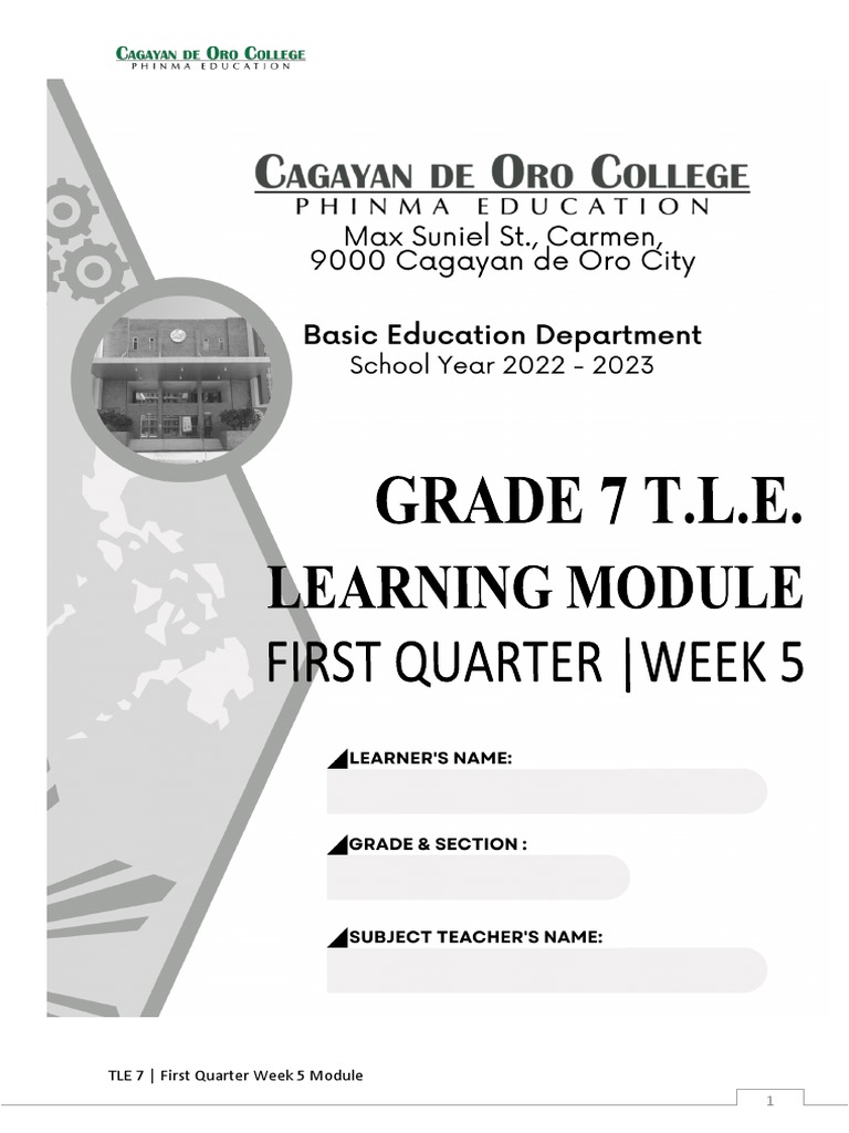 TLE 7 - First Quarter Week 5 Module | PDF | Teaspoon | Tablespoon