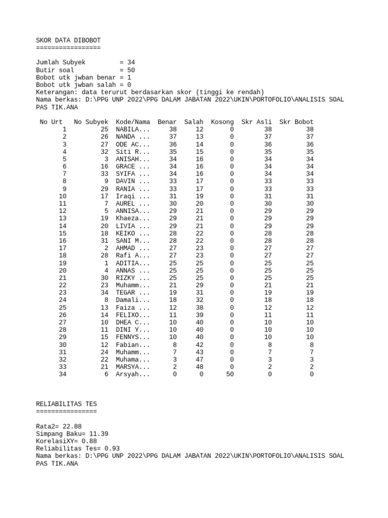 Analisis Soal PAS TIK 10 | PDF