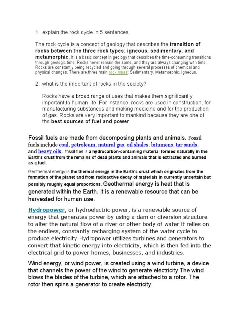 Explain The Rock Cycle in 5 Sentences | PDF | Rock (Geology) | Fuels