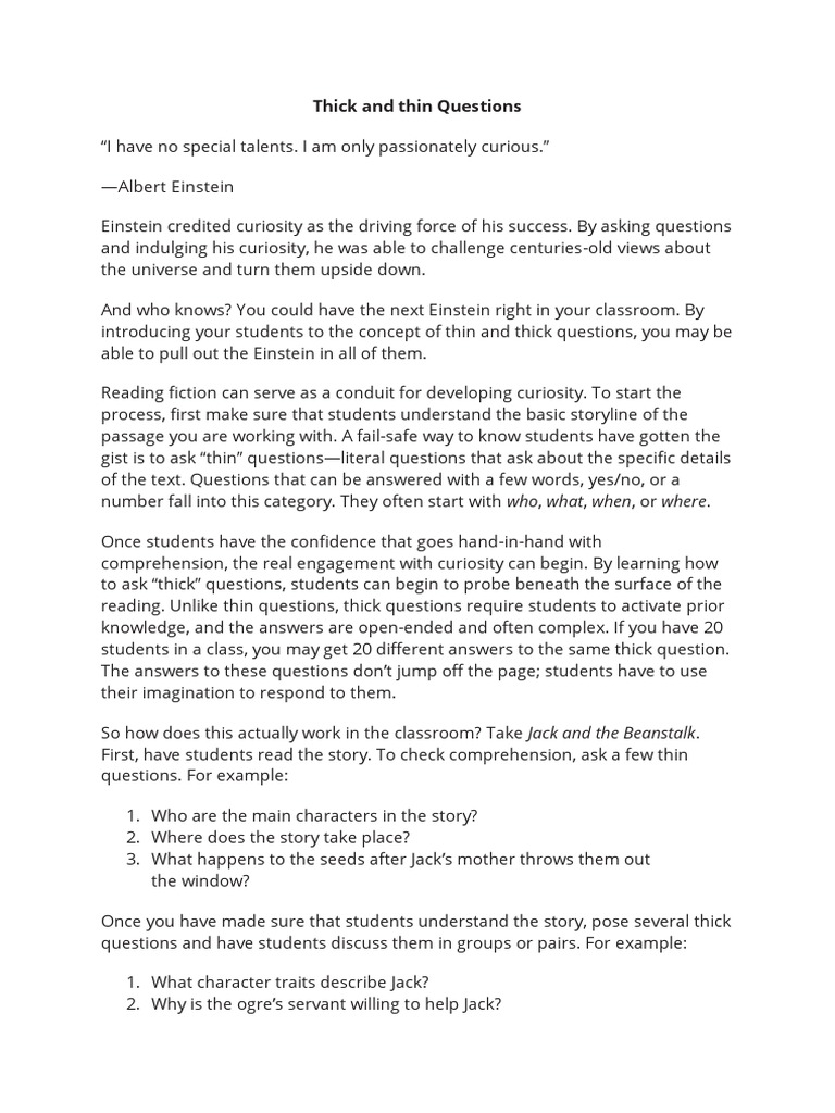Thick and Thin Questions | PDF | Curiosity | Cognitive Psychology