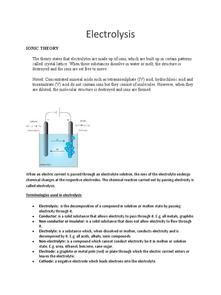 SS2 Note Electrolysis | PDF | Electrolyte | Ion