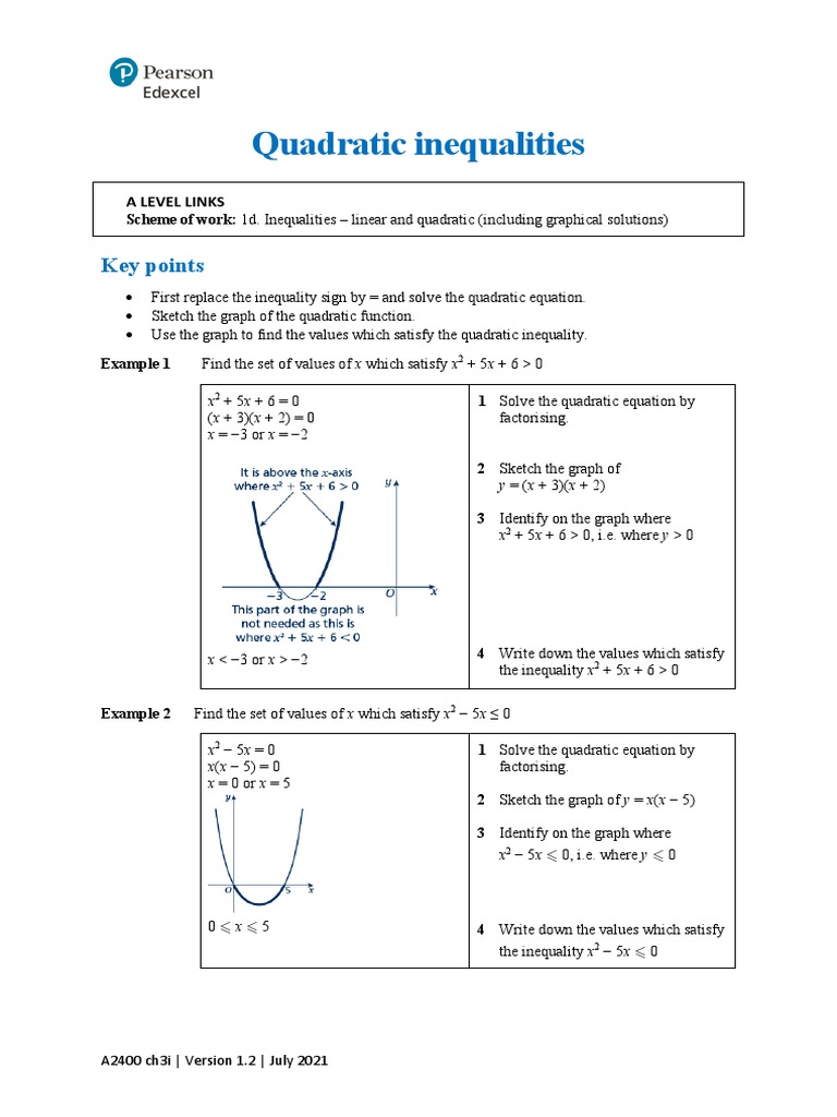 Example 10 Chapter 3 Quadratic Inequalities | PDF | Quadratic Equation | Equations