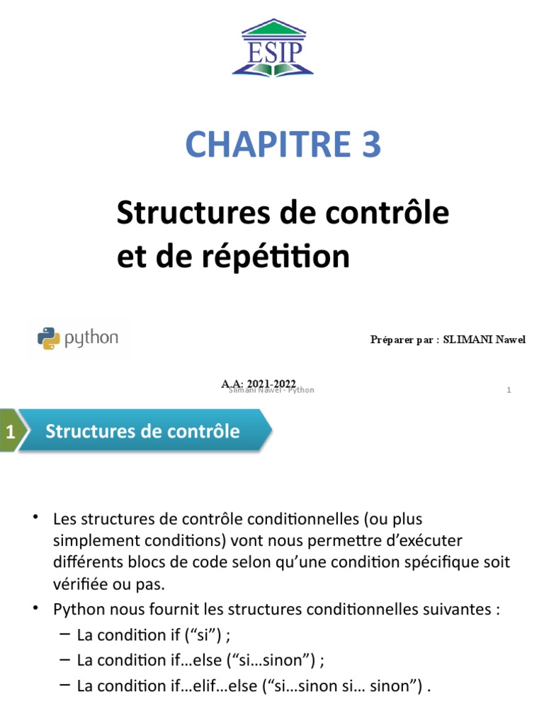 Chapitre 3 | PDF | Structure de contrôle | Python (Langage de programmation)