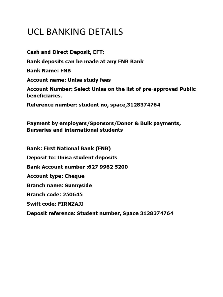 Ucl Banking Details | PDF