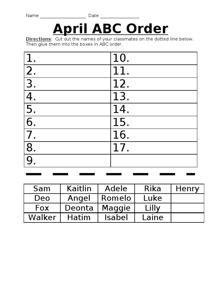 April ABC Order | PDF | Language Arts & Discipline | Home & Garden