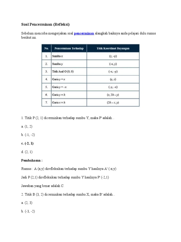 Pencerminan Titik dalam Geometri | PDF