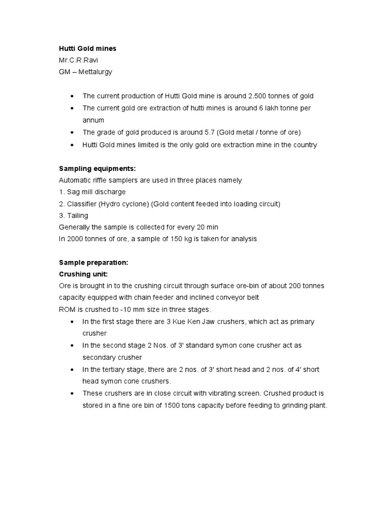 Hutti Gold Mines Production Overview | PDF | Mill (Grinding) | Mining