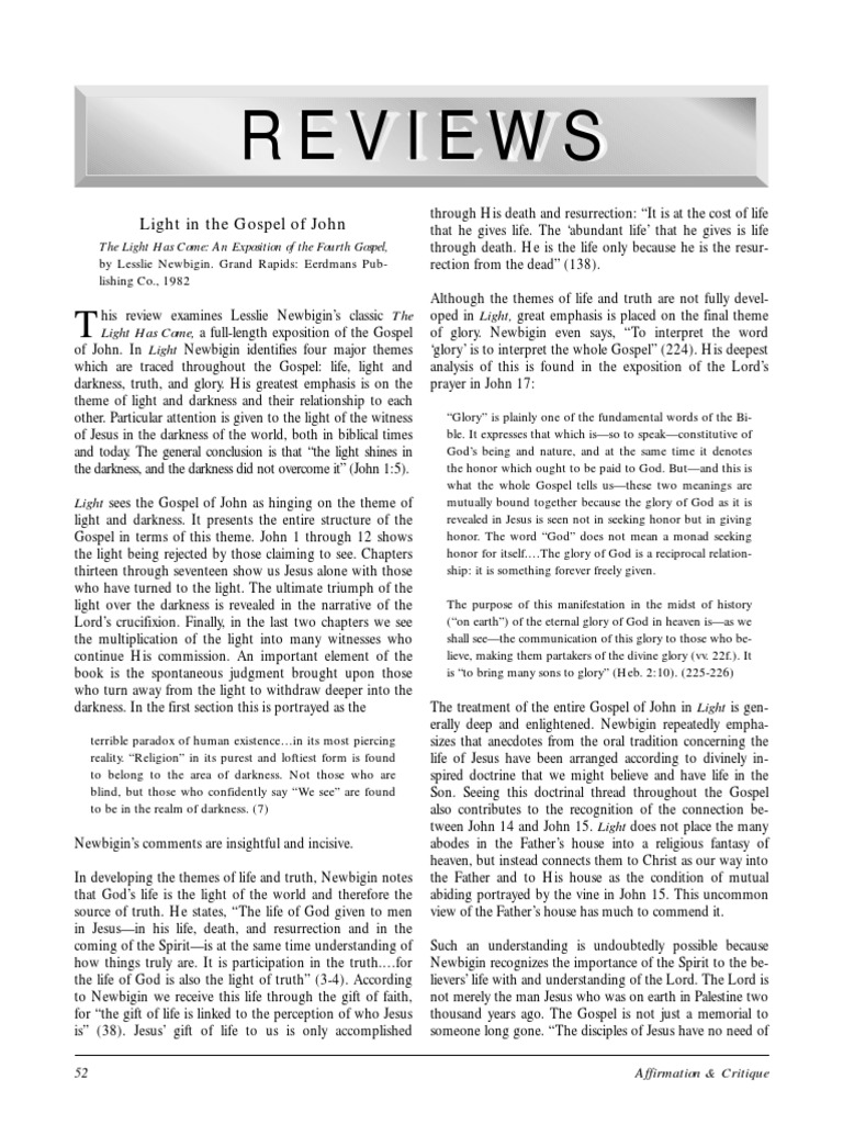 Newbigin's Insights on John's Gospel | PDF | Gospel Of John | Jesus