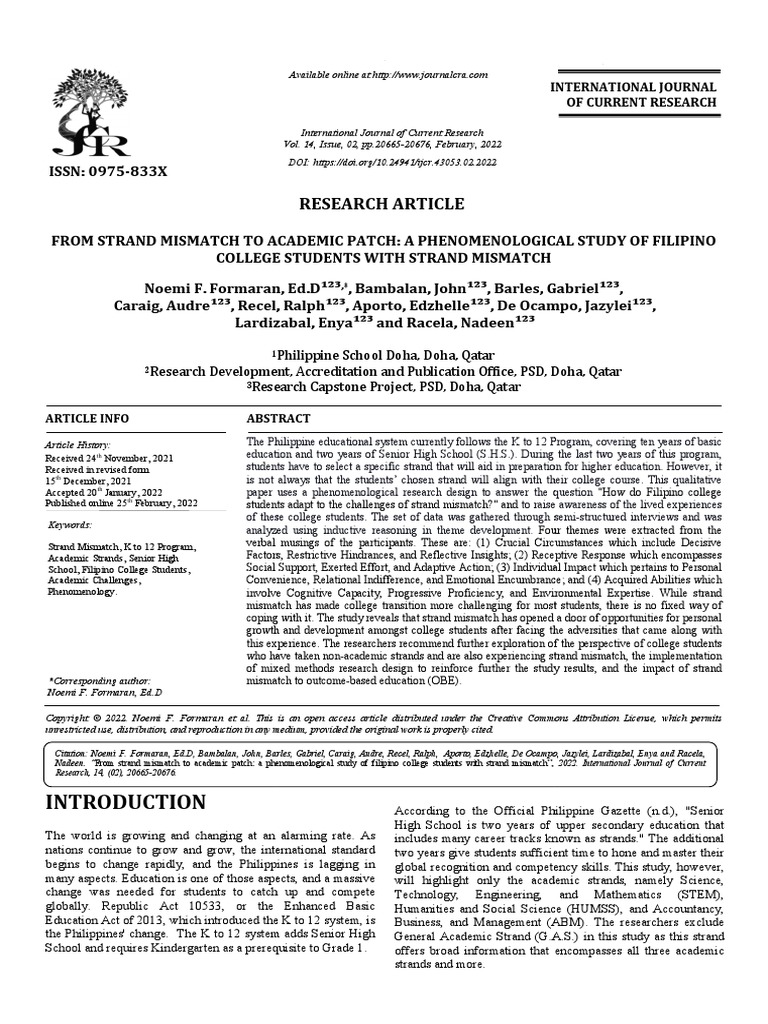 Strand Mismatch Pdf Qualitative Research Experience