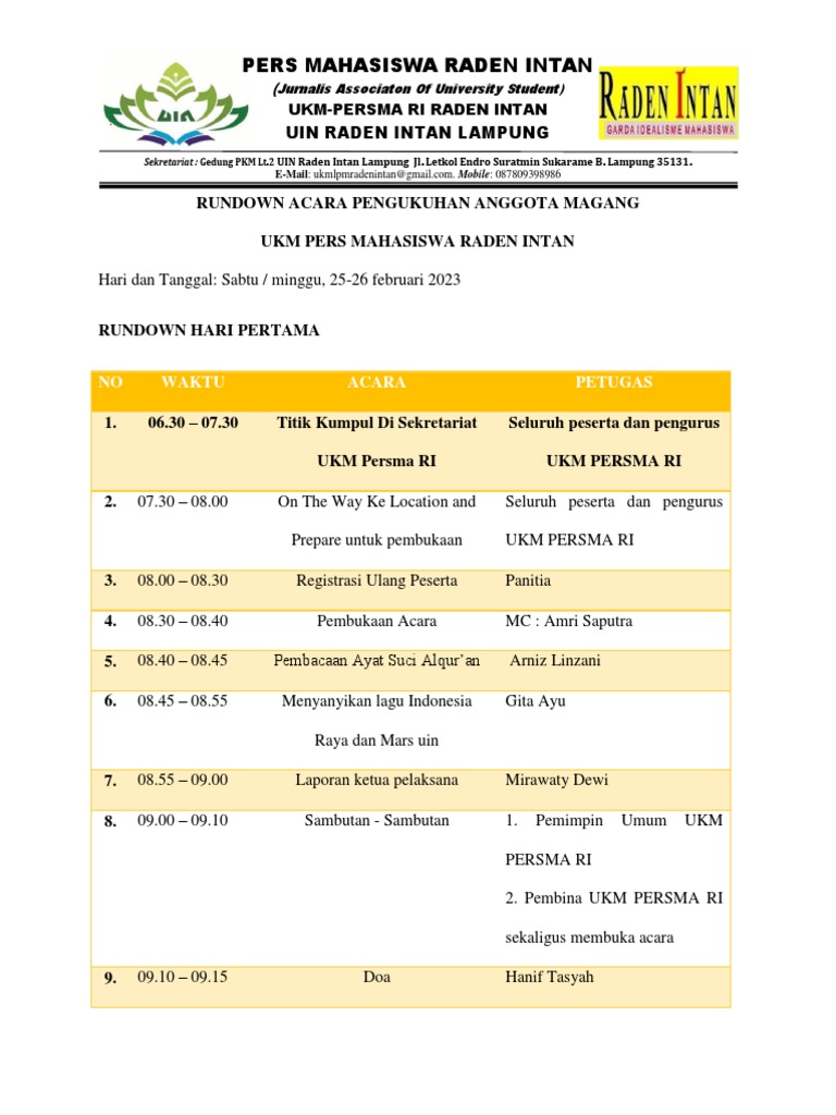 RUNDOWN PENGUKUHAN ANGGOTA MAGANG | PDF