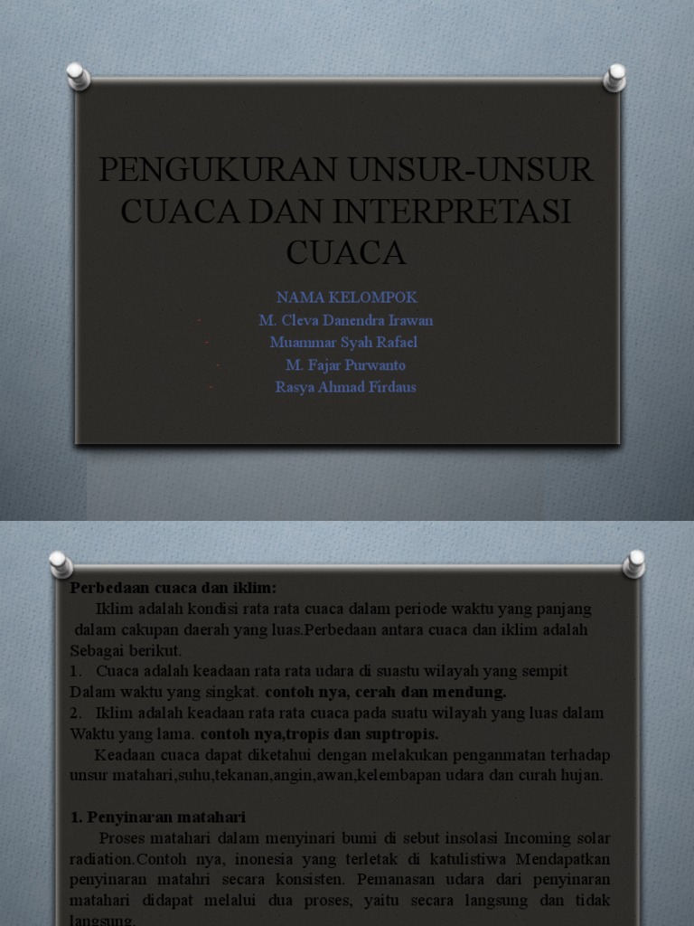 PENGUKURAN UNSUR-UNSUR CUACA DAN INTERPRETASI CUACA Geografi | PDF