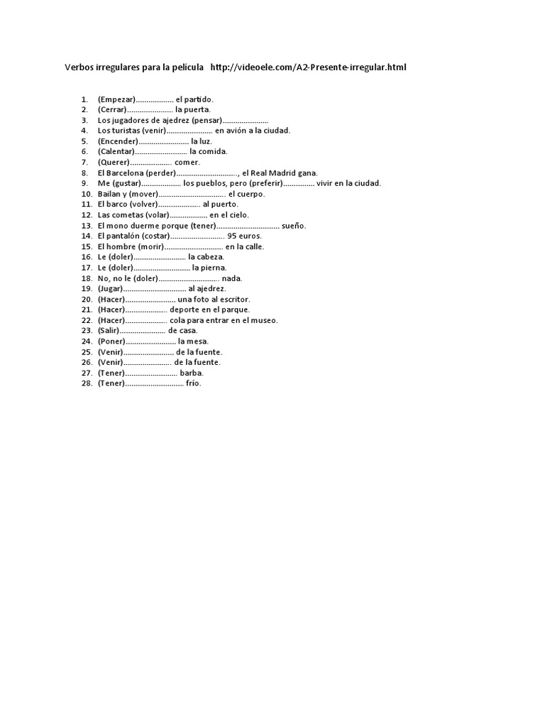 Verbos Irregulares para La Película | PDF | Hogar, jardinería y ...