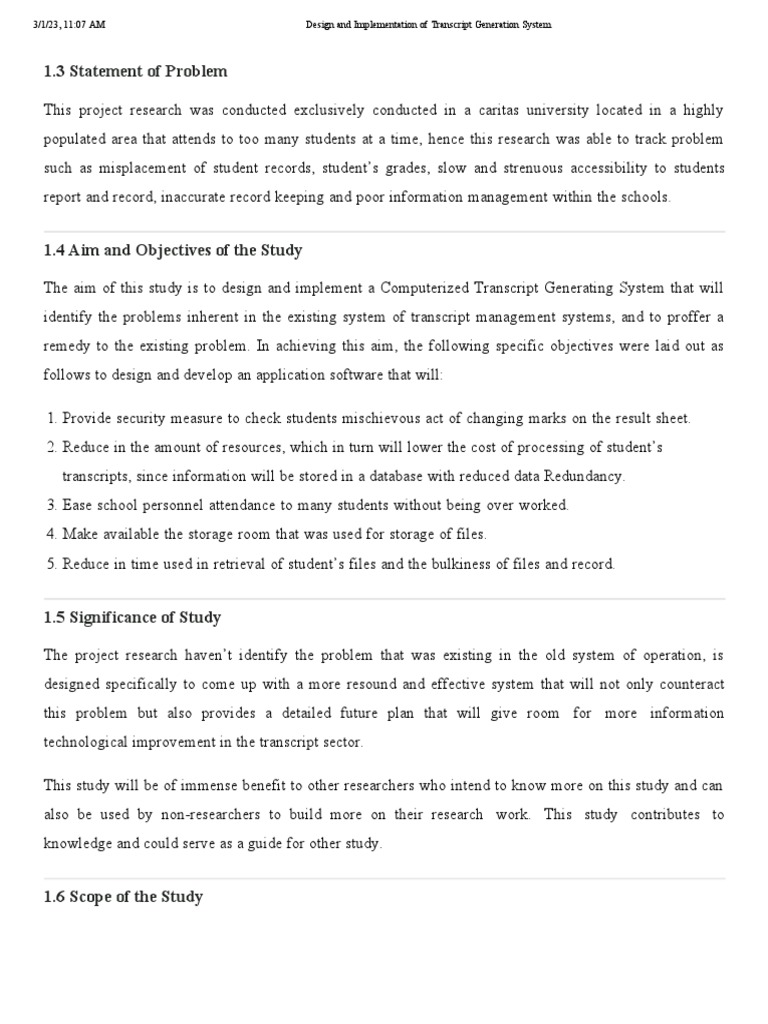 Design and Implementation of Transcript Generation System | PDF | Information | Data