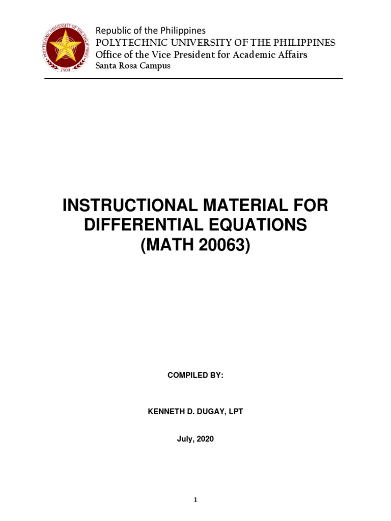 Instructional Material For MATH20063 Differential Equations 1 | PDF ...