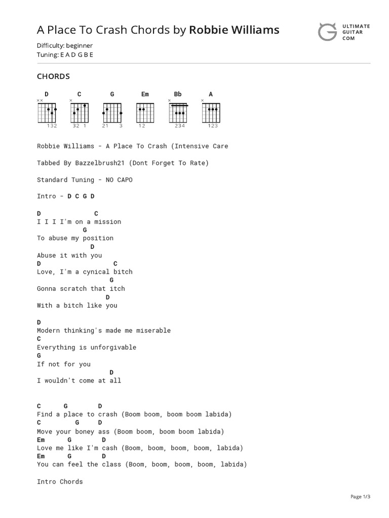 A Place To Crash Chords (Ver 2) by Robbie Williamstabs at Ultimate ...