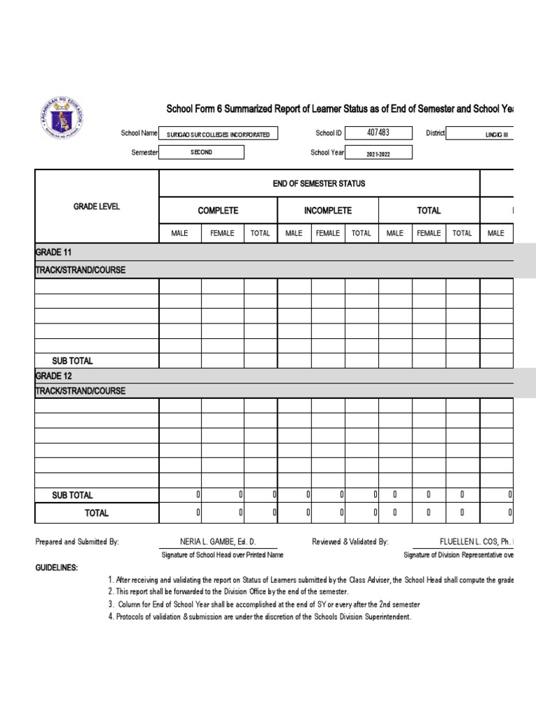 School Form 6 Report | PDF