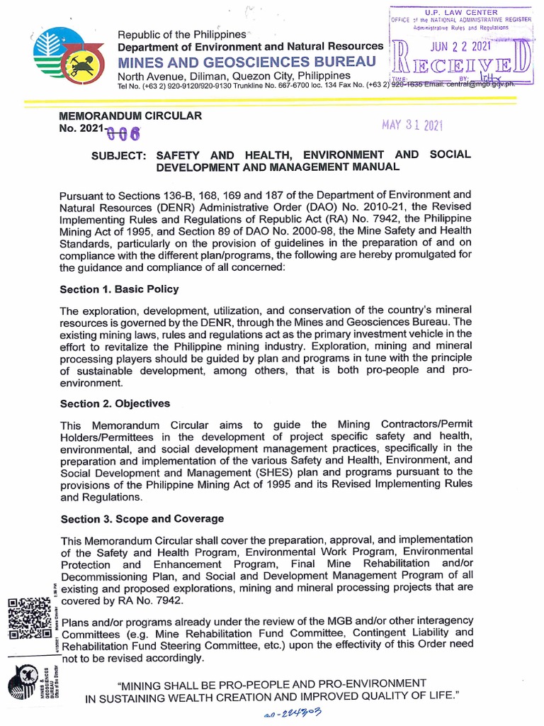 MGB MEMO No. 2021-006 Safety and Health Enviro | PDF