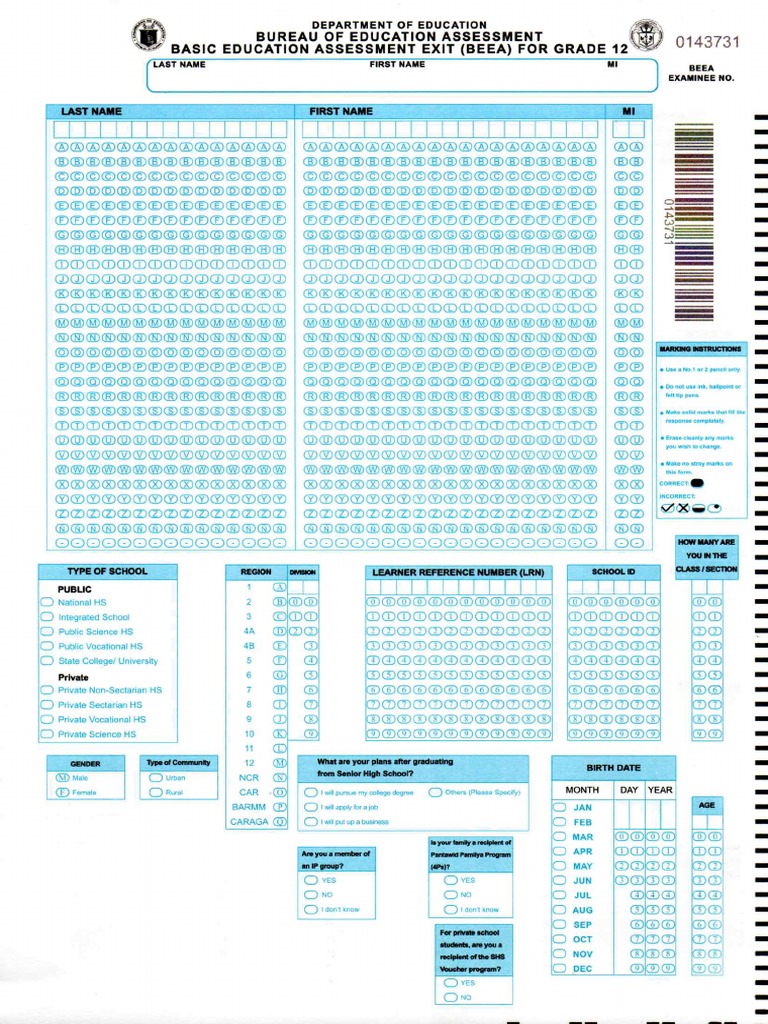 NAT G12 BEEA SY 2019 2020 AnswerSheet1 | PDF