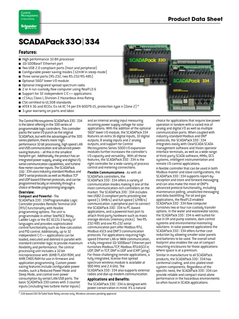 Scadapack 330 Scadapack 334 Datasheet | PDF | Usb | Scada