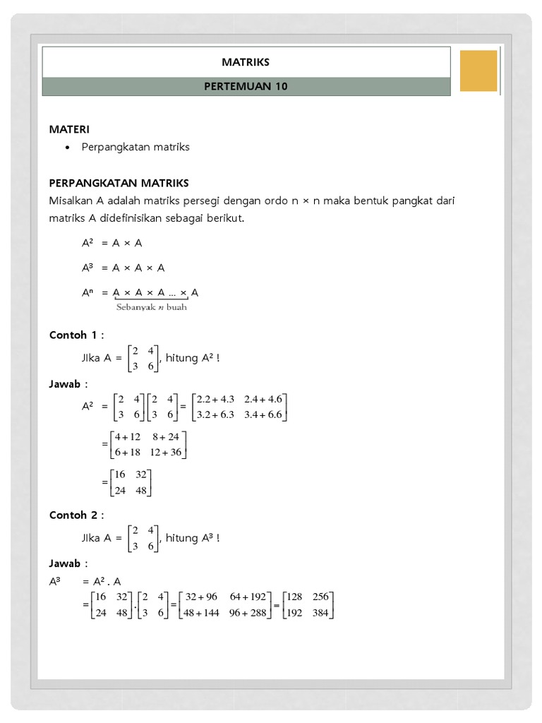 (MINGGU KE 5 SEPTEMBER) MTK XI - MODUL 10 (MATRIKS - Perpangkatan ...