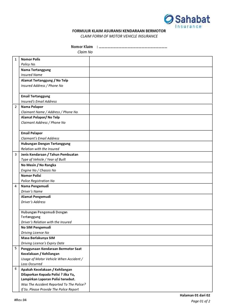 Form Klaim Sahabat Insurance | PDF