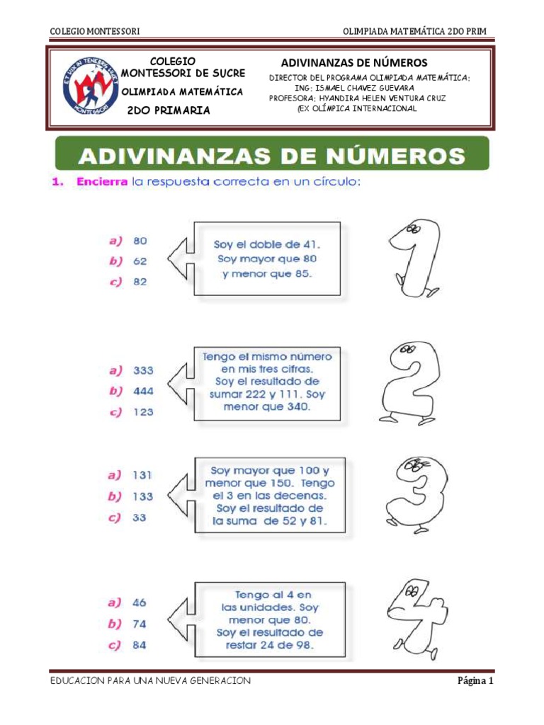 Adivinanzas de Numeros | PDF